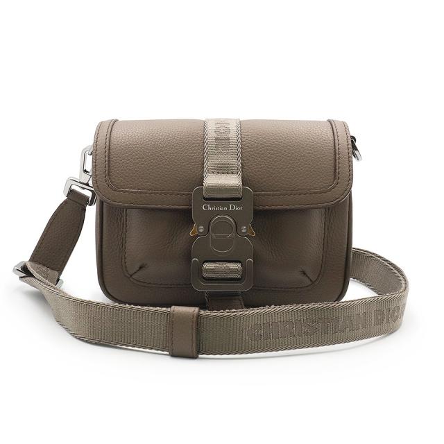 （未使用　展示品）クリスチャンディオール Christian Dior Hit the Road ヒット ザ ロード ミニ ショルダーバッグ 斜め掛け グレインドカーフスキン レザー ダークグリーン カーキ ブラウン シルバー金具 2HTCA458YMJ