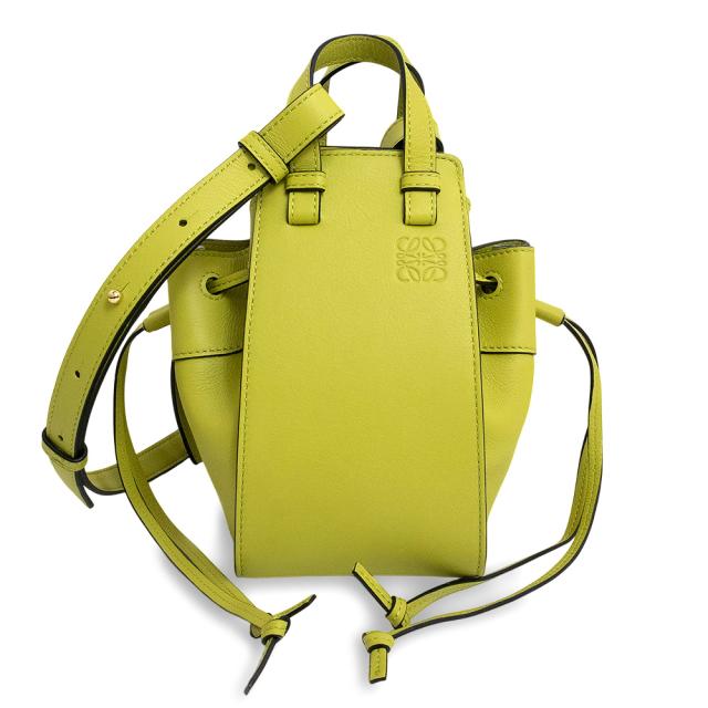 （新品・未使用品）ロエベ LOEWE ハンモック ドローストリング 2Way ミニ ショルダー ハンドバッグ 斜め掛け カーフスキン レザー ライムイエロー グリーン ゴールド金具 314.30.V07
