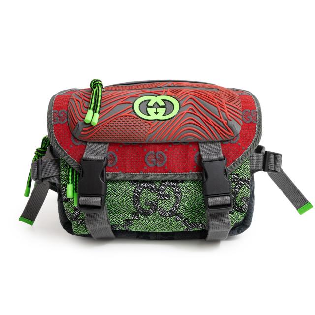 （新品・未使用品）グッチ GUCCI スモール バックパック ベルトバッグ 2Way リュック デイパック GGナイロン ラバー コットン レッド グリーン グレー シルバー金具 752100