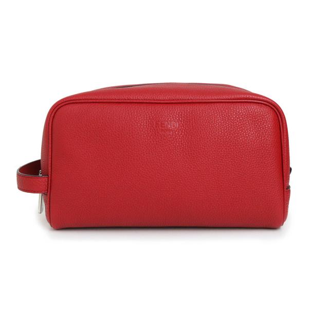（新品・未使用品）フェンディ FENDI トラベル キット クラッチ セカンドバッグ ポーチ レザー レッド シルバー金具 7AS378