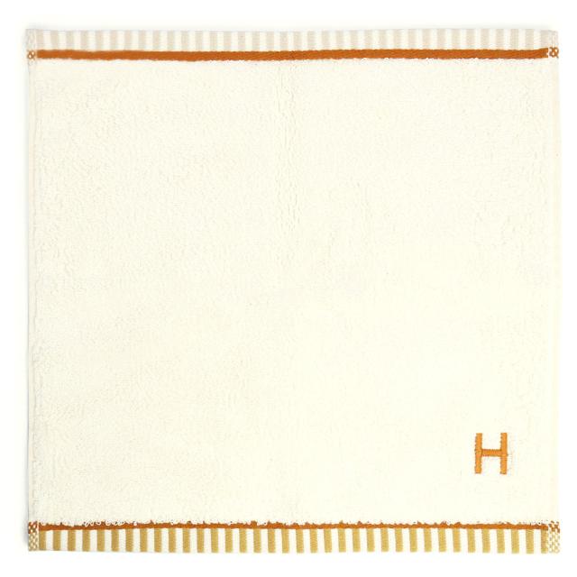 （新品・未使用品）エルメス HERMES カレタオル ヴィス ヴェルサ ハンカチ コットン100％ ナークル タン クリームホワイト ブラウン