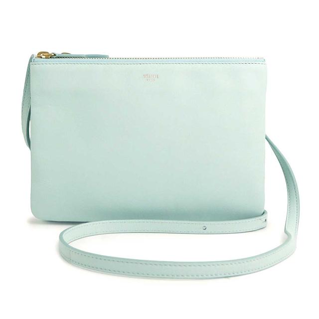 （美品）セリーヌ CELINE トリオ スモール ショルダーバッグ 斜め掛け レザー スムースラムスキン ブルー ゴールド金具 165113