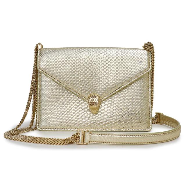 （中古）ブルガリ BVLGARI セルペンティ チェーン ショルダーバッグ 斜め掛け モルテンカルング レザー ライトゴールド ゴールド金具 290545 箱付