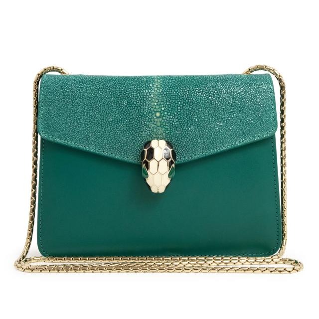 （未使用　展示品）ブルガリ BVLGARI セルペンティ フォーエバー チェーン ショルダーバッグ 斜め掛け ガルーシャ カーフスキン レザー グリーン ゴールド金具 37035