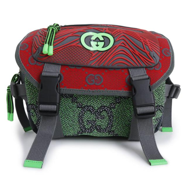 （新品・未使用品）グッチ GUCCI スモール バックパック ベルトバッグ 2Way リュック デイパック GGナイロン ラバー コットン レッド グリーン グレー シルバー金具 752100
