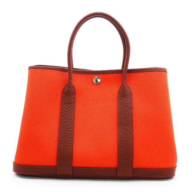 （未使用　展示品）エルメス HERMES ガーデンパーティ TPM 30 ハンドバッグ トワルミリタリー ヴァッシュカントリー レザー オレンジポピー ルージュアッシュ レッド シルバー金具 Z刻印
