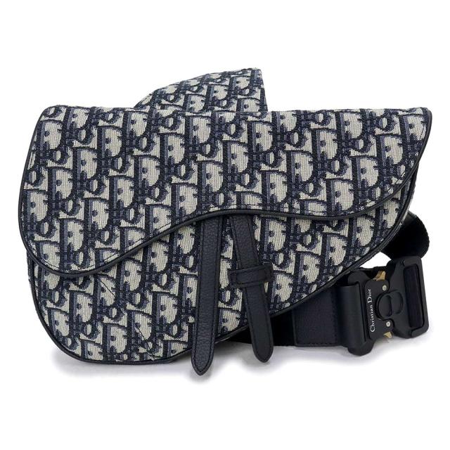 （未使用　展示品）クリスチャンディオール Christian Dior サドルバッグ ショルダー ボディバッグ 斜め掛け ディオール オブリーク ジャカード レザー ブラック ベージュ シルバー金具 1ADPO093YKY