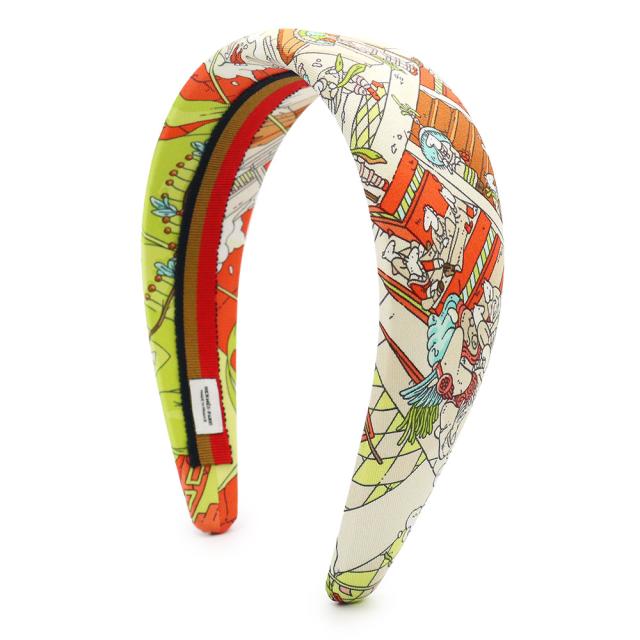 （新品・未使用品）エルメス HERMES ジナ 馬の伝説 La Legende Du Cheval カチューシャ ヘアバンド ヘアアクセサリー シルク100％ オレンジアクア 箱付