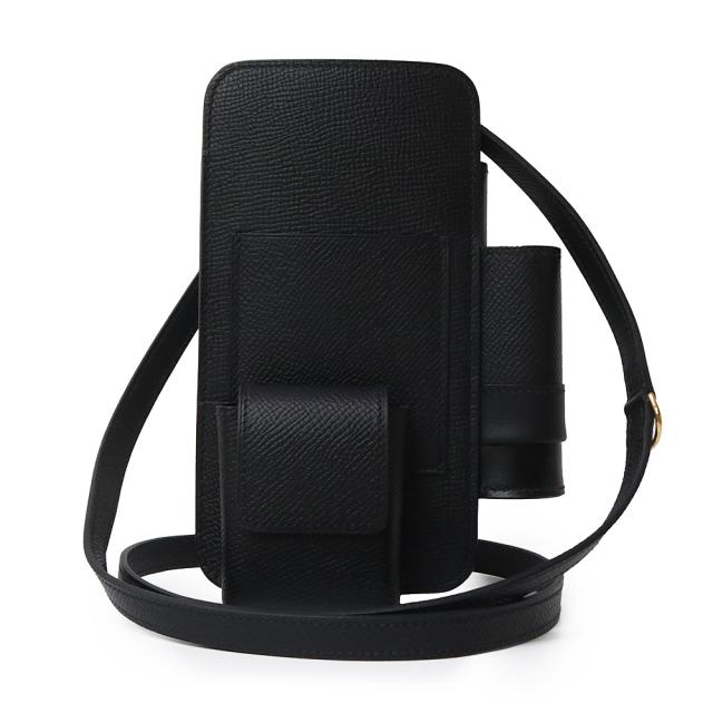 （新品・未使用品）エルメス HERMES エルメスウェイ 携帯 スマートフォン ショルダー スマホケース 斜め掛け ヴォーエプソン スイフト ボックスカーフ レザー ノワール ゴールド金具 U刻印 箱付