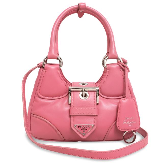 （未使用　展示品）プラダ PRADA ムーン パデッド 2Way ショルダー ハンドバッグ 斜め掛け ナッパソフト レザー ジェラーニオ ピンク シルバー金具 1BA381