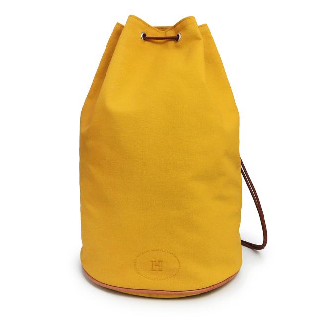 （未使用　展示品）エルメス HERMES ポロション ミミル GM 巾着 ショルダーバッグ リュック キャンバス レザー イエロー シルバー金具