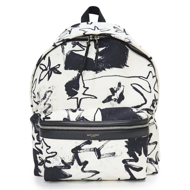 （未使用　展示品）サンローラン パリ SAINT LAURENT PARIS シティ バックパック リュック デイパック 総柄 キャンバス ホワイト ブラック シルバー金具 435988