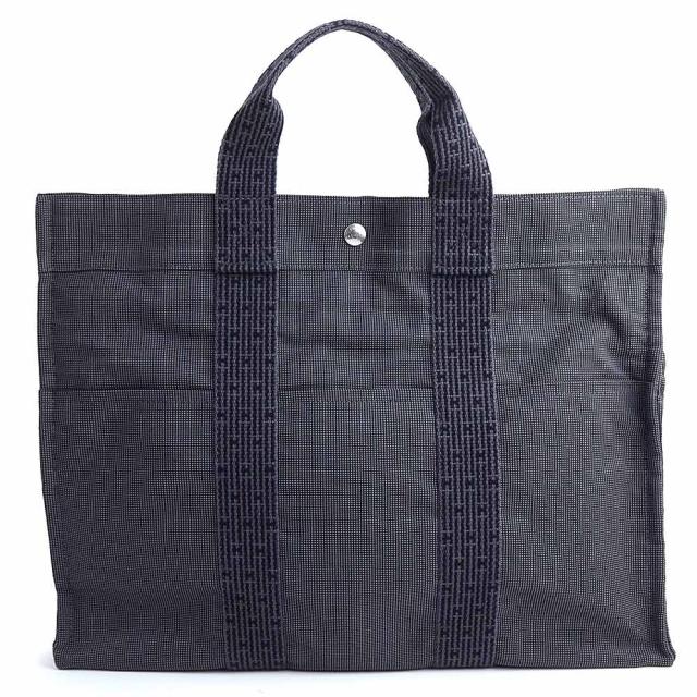 （中古）エルメス HERMES エールライン トート MM ハンドバッグ キャンバス グレー シルバー金具