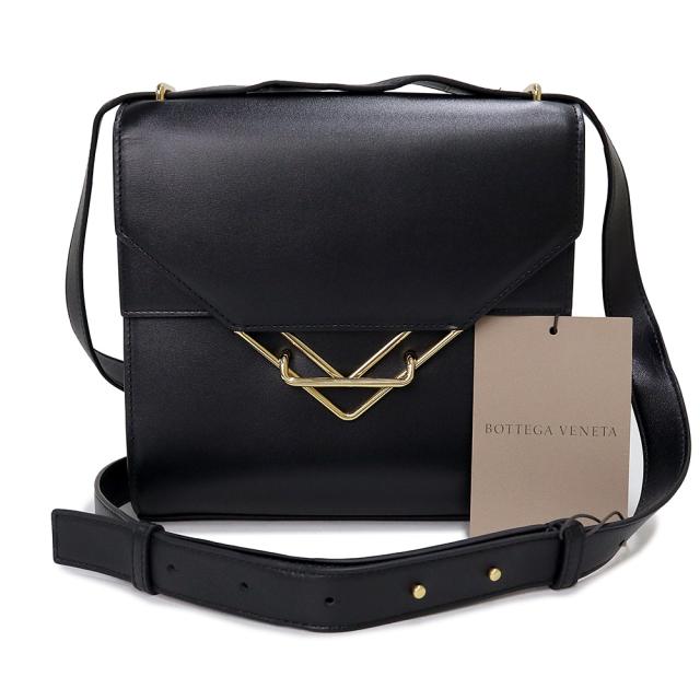 （未使用　展示品）ボッテガヴェネタ BOTTEGA VENETA クリップ ショルダーバッグ 斜め掛け ラムスキン レザー ブラック ゴールド金具 652391