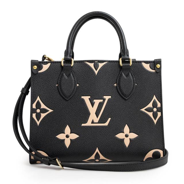 （新品・未使用品）ルイ ヴィトン LOUIS VUITTON オンザゴー PM 2way ショルダー ハンドバッグ 斜め掛け モノグラムアンプラント レザー ブラック ベージュ 黒 ゴールド金具 M45659 箱付