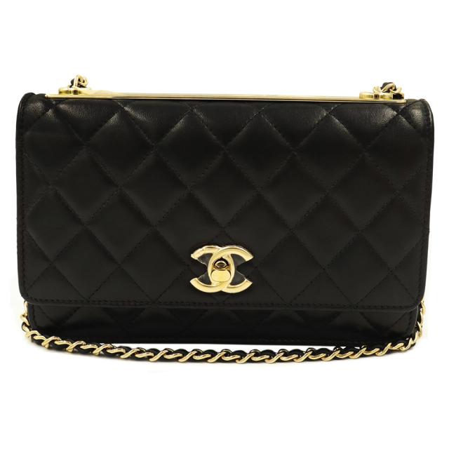 （未使用　展示品）シャネル CHANEL マトラッセ トレンディ CC ココマーク チェーンウォレット 長財布 ショルダーバッグ 斜め掛け ラムスキン レザー ブラック ゴールド金具 A80982 箱付