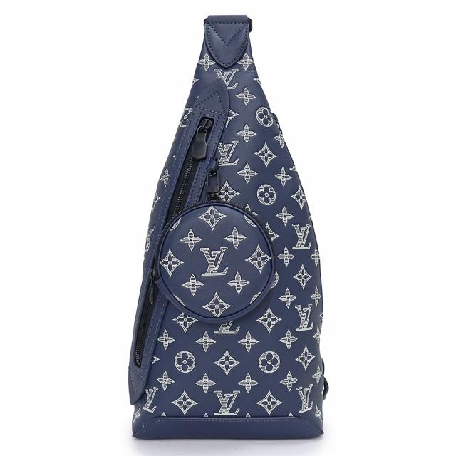 （新品・未使用品）ルイ ヴィトン LOUIS VUITTON デュオ スリングバッグ ワンショルダー ボディバッグ 斜め掛け モノグラムシャドウ レザー ネイビー ブルー ブラック金具 M24751
