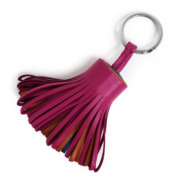 （新品・未使用品）エルメス HERMES カルメン トリコロール トリプルカラー キーリング キーホルダー バッグチャーム アニューミロ ラムスキン レザー ローズパープル パンデピス ブルードマルト ブラウン ネイビー シルバー金具 箱付