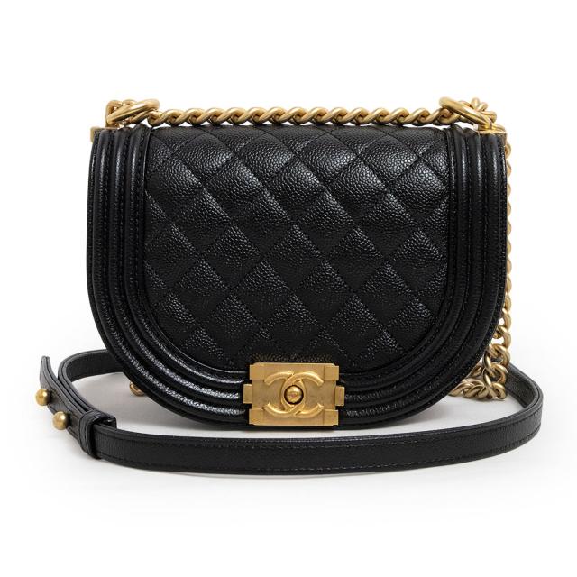 （未使用　展示品）シャネル CHANEL ボーイシャネル スモール チェーン ショルダーバッグ 斜め掛け キャビアスキン レザー ブラック アンティークゴールド金具 AS3350