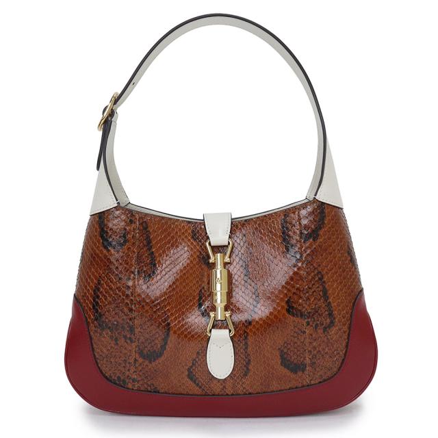 （未使用　展示品）グッチ GUCCI ジャッキー1961 2WAY ショルダー ハンドバッグ 斜め掛け パイソン エキゾチック レザー ブラウン レッド ホワイト ゴールド金具 636706