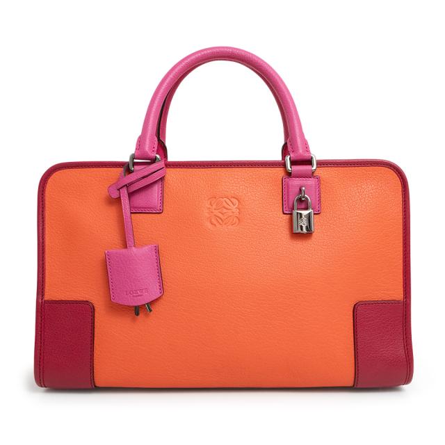 （美品）ロエベ LOEWE アマソナ 36 ハンドバッグ レザー オレンジ ピンク ボルドー シルバー金具 352.35AA22