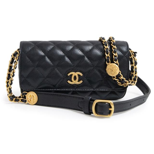 （新品・未使用品）シャネル CHANEL マトラッセ ミニフラップ チェーン ショルダーバッグ ソフトキャビアスキン レザー ブラック アンティークゴールド金具