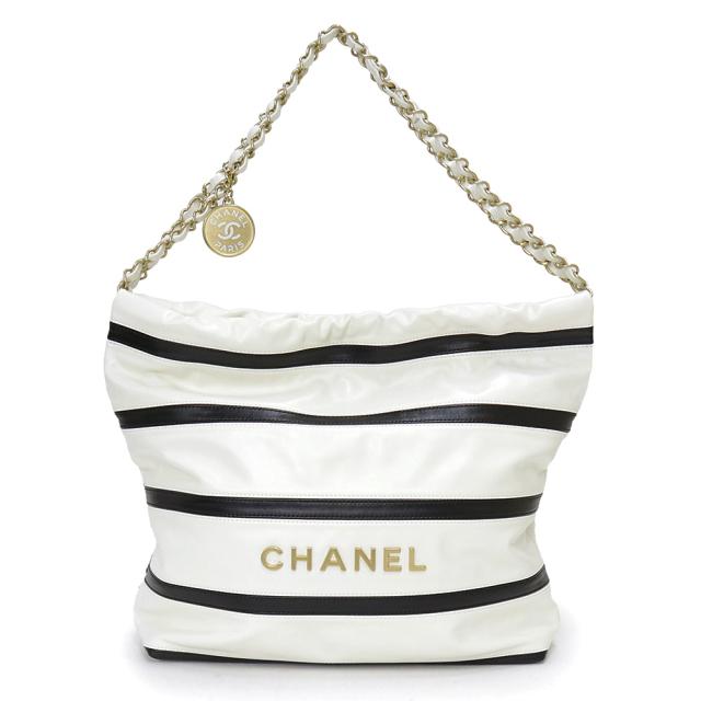 （未使用　展示品）シャネル CHANEL 22 スモール チェーン ハンドバッグ レザー ホワイト ブラック ゴールド金具 AS3260