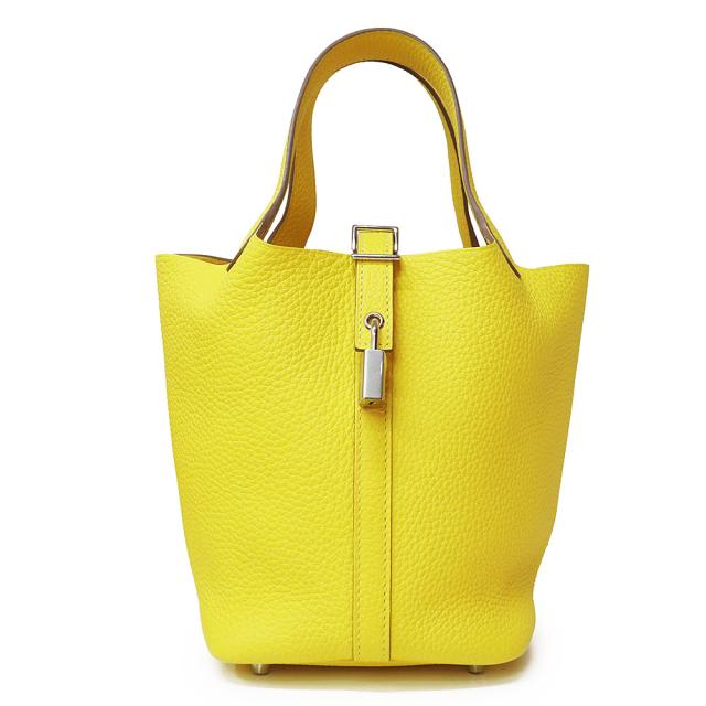 （未使用　展示品）エルメス HERMES ピコタンロック 18 PM ハンドバッグ トリヨンクレマンス レザー ライム イエロー シルバー金具 U刻印