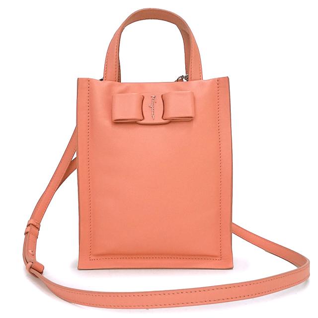 （新品・未使用品）サルヴァトーレフェラガモ Salvatore Ferragamo VIVA MINI ビバ ミニ 2WAY ショルダー ハンドバッグ 斜め掛け ヴァラ リボン カーフスキン レザー ピンク シルバー金具 21 2988