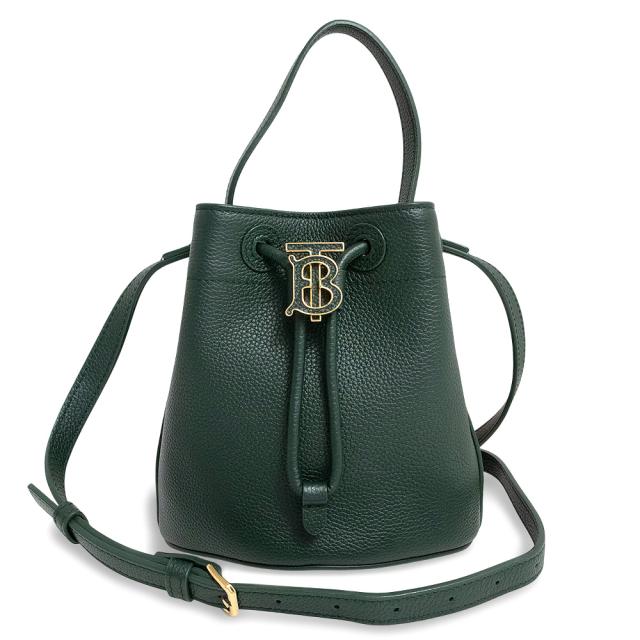 （未使用　展示品）バーバリー BURBERRY ミニ TBバケット 2way ドローストリング ショルダー ハンドバッグ 斜め掛け グレインレザー グリーン ゴールド金具 8074092