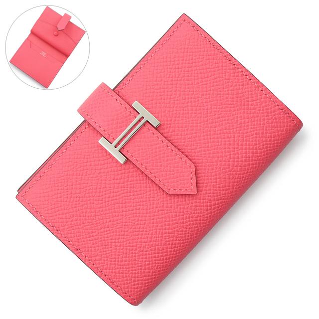 （新品・未使用品）エルメス HERMES ベアン ミニ コンパクト 二つ折り財布 ケース 小銭入れ カードケース 名刺入れ 定期入れ パスケース ヴォーエプソン レザー ローズアザレ ピンク シルバー金具 K刻印 箱付