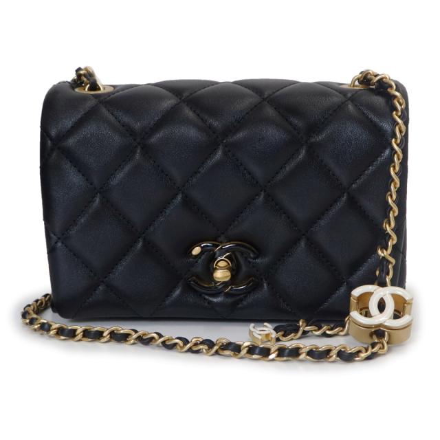 （未使用　展示品）シャネル CHANEL マトラッセ ミニ フラップ チェーン ココマーク ショルダーバッグ 斜め掛け ラムスキン レザー ブラック ゴールド金具 AS4973