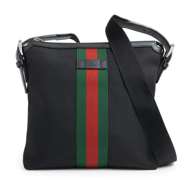 （未使用　展示品）グッチ GUCCI シェリーライン ウェブストライプ メッセンジャーバッグ ショルダーバッグ 斜め掛け ナイロンキャンバス レザー ブラック グリーン レッド アンティークシルバー金具 631199