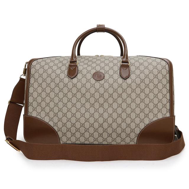 （未使用　展示品）グッチ GUCCI インターロッキングG 2WAY ショルダー ダッフル ボストンバッグ 斜め掛け 旅行鞄 レザー GGスプリームキャンバス ベージュ ブラウン ゴールド金具 696015