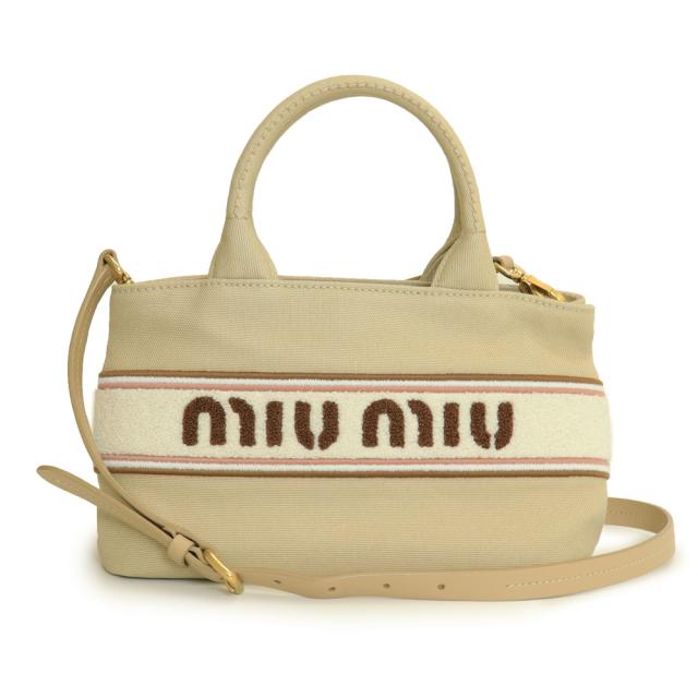 （未使用　展示品）ミュウミュウ miu miu ロゴ デニム 2Way 斜め掛け ショルダー ハンドバッグ ラムスキン レザー CORDA コルダ ゴールド金具 5BA253