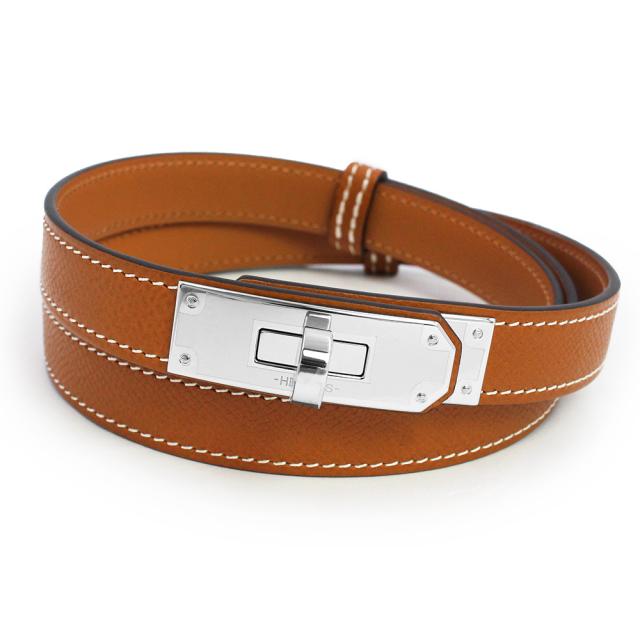（新品・未使用品）エルメス HERMES ケリー 18 ターンロック ベルト ヴォーエプソン レザー ゴールド ブラウン シルバー金具 W刻印 箱付