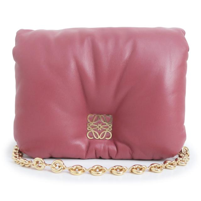 （未使用保管品）ロエベ LOEWE パファー ゴヤ チェーン ショルダー ハンドバッグ ラムスキン レザー プラムローズ ピンク ゴールド金具 AP40P41X01