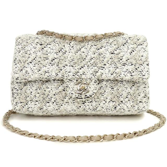 （未使用　展示品）シャネル CHANEL マトラッセ 25 チェーン ショルダー ハンドバッグ 2way 斜め掛け ツイード ホワイト ベージュ ゴールド金具 A01112 箱付