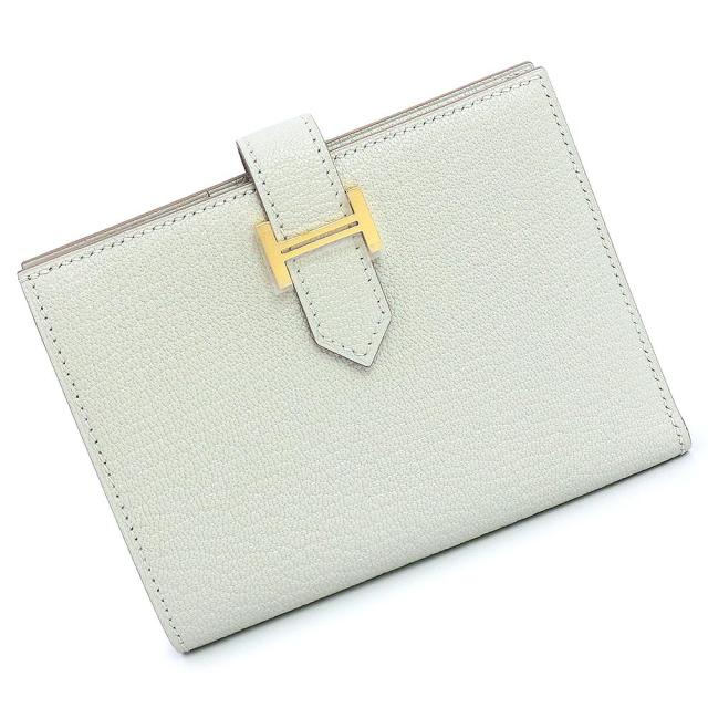 （新品・未使用品）エルメス HERMES ベアン コンパクト 二つ折り財布 シェブル シェーブルミゾール レザー ブルーペール グレー ゴールド金具 B刻印 箱付
