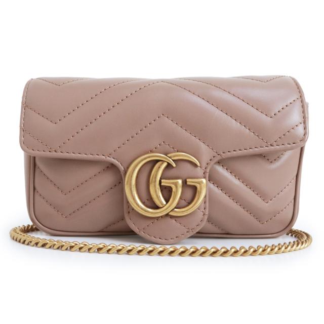 （未使用　展示品）グッチ GUCCI GGマーモント ミニバッグ キルティング チェーン ショルダー 斜め掛け シェブロンレザー ベージュ アンティークゴールド金具 476433 箱付