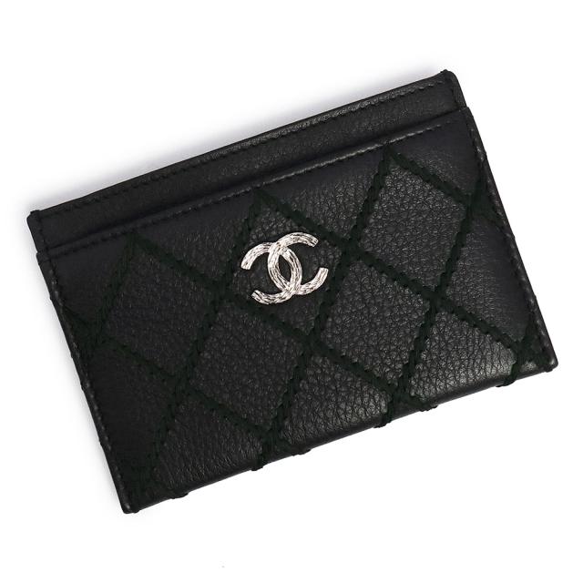 （新品・未使用品）シャネル CHANEL マトラッセ  ワイルドステッチ カードケース パスケース 名刺入れ 定期入れ グレインカーフレザー ブラック シルバー金具 A80144 箱付