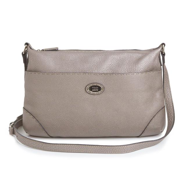 （美品）フェンディ FENDI セレリア ショルダーバッグ 斜め掛け ローマンレザー メタリック グレー グレージュ シルバー金具 8BT194