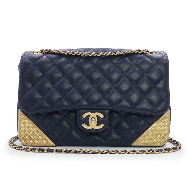 （美品）シャネル CHANEL マトラッセ ココマーク 2WAY チェーン ショルダーバッグ 斜め掛け カーフスキン レザー ネイビー アンティークゴールド金具 A94495