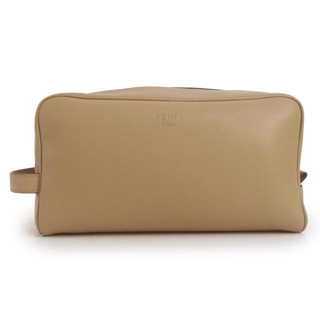 （未使用　展示品）フェンディ FENDI トラベル キット クラッチ セカンドバッグ ポーチ レザー ベージュ シルバー金具 7AS378