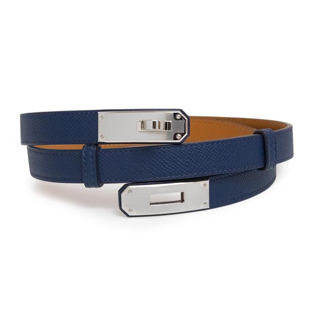 （新品・未使用品）エルメス HERMES ケリー 18 ターンロック ベルト ヴォーエプソン レザー Blue saphir ブルーサフィール シルバー金具 B刻印 箱付
