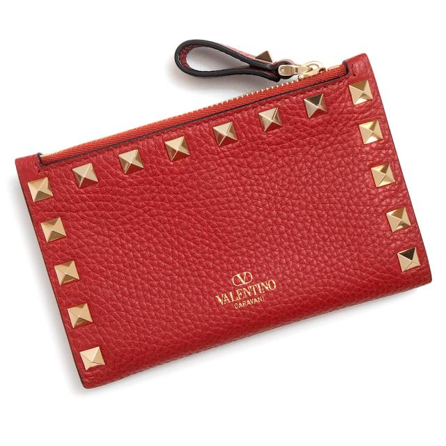 （新品・未使用品）ヴァレンティノ ガラヴァーニ Valentino Garavani フラグメントケース ロックスタッズ ケース 小銭入れ 財布 カードケース レザー レッド ゴールド金具 2W0P0605