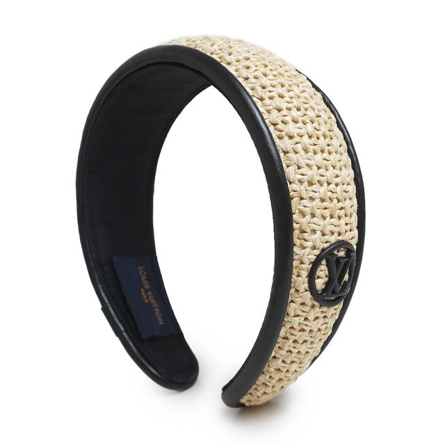 （新品・未使用品）ルイ ヴィトン LOUIS VUITTON ヘットバンド ラフィア カチューシャ ヘアアクセサリー ポリエステル ラムスキン レザー シルク ベージュ ブラック M77534 箱付