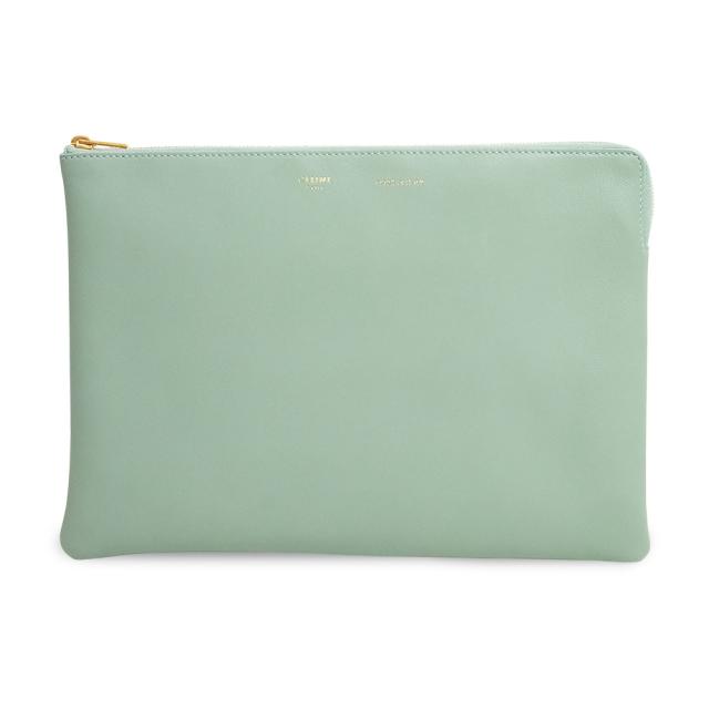 （未使用　展示品）セリーヌ CELINE ソロ クラッチポーチ クラッチバッグ ラムスキン レザー celedon セラドン ダークミントグリーン ゴールド金具 104003A9Q
