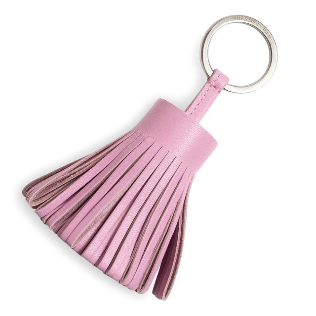 （新品・未使用品）エルメス HERMES カルメン キーホルダー キーリング バッグチャーム アニューミロ ラムスキン レザー モーヴシルベストル ピンク シルバー金具 W刻印 箱付