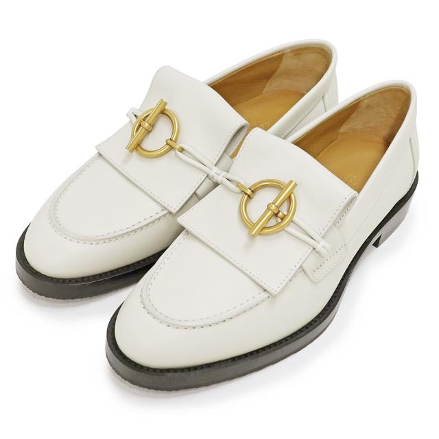 （未使用　展示品）エルメス HERMES モカシン インパクト ローファー シューズ 靴 #36.5 23.5cm カーフスキン レザー Blanc de Paris ブラン ドゥ パリ オフホワイト ゴールド金具